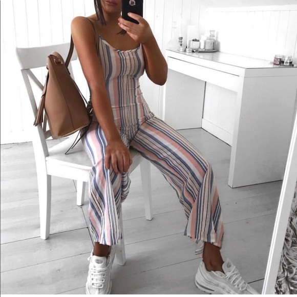 Pants & Jumpsuits | Vertical Multi Stripe Cami Wide Leg Jumpsuit | Poshmark
